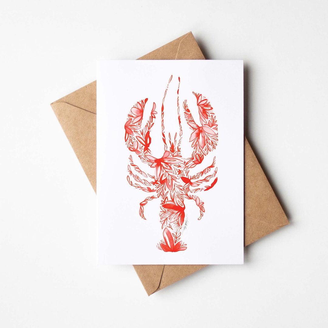 Crawfish / Lobster Note Card Set Watercolor Artwork Coastal Gift for ...