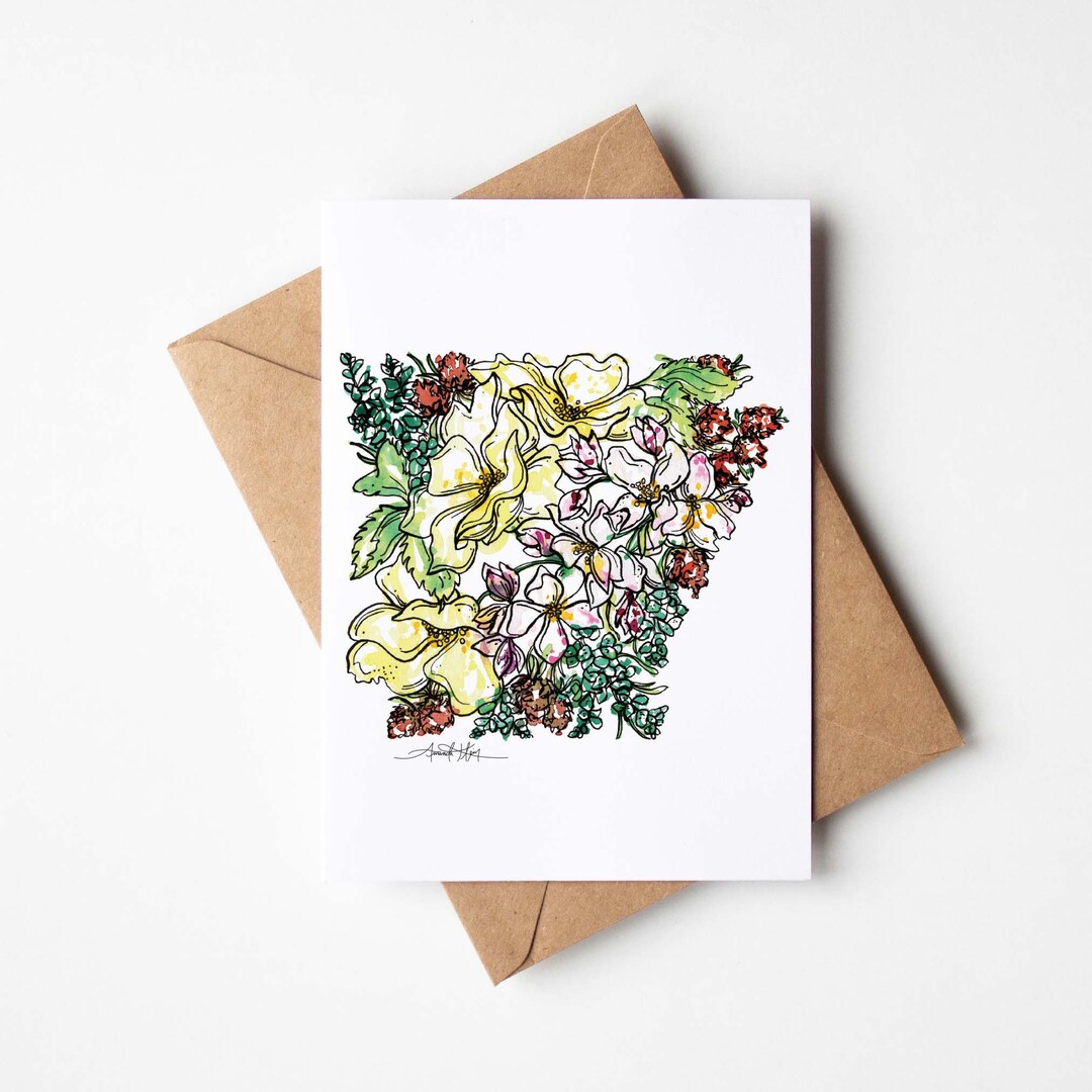 ARKANSAS Floral BOX SET of 8 Blank Note Cards With Envelopes ...