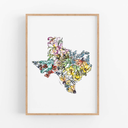 Texas Watercolor Print Texas State Art Texas Painting Big | Etsy