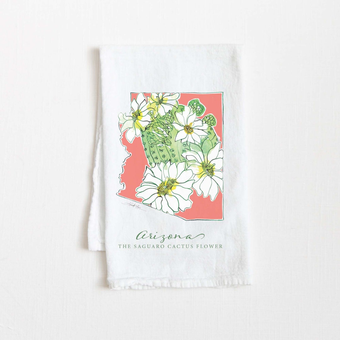ARIZONA Floral Saguaro Cactus Flour Sack Kitchen Tea Towel 27 X 27 ...