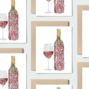 Red Wine Note Card Set Watercolor Fine Art Notecard Gift for Her Him ...