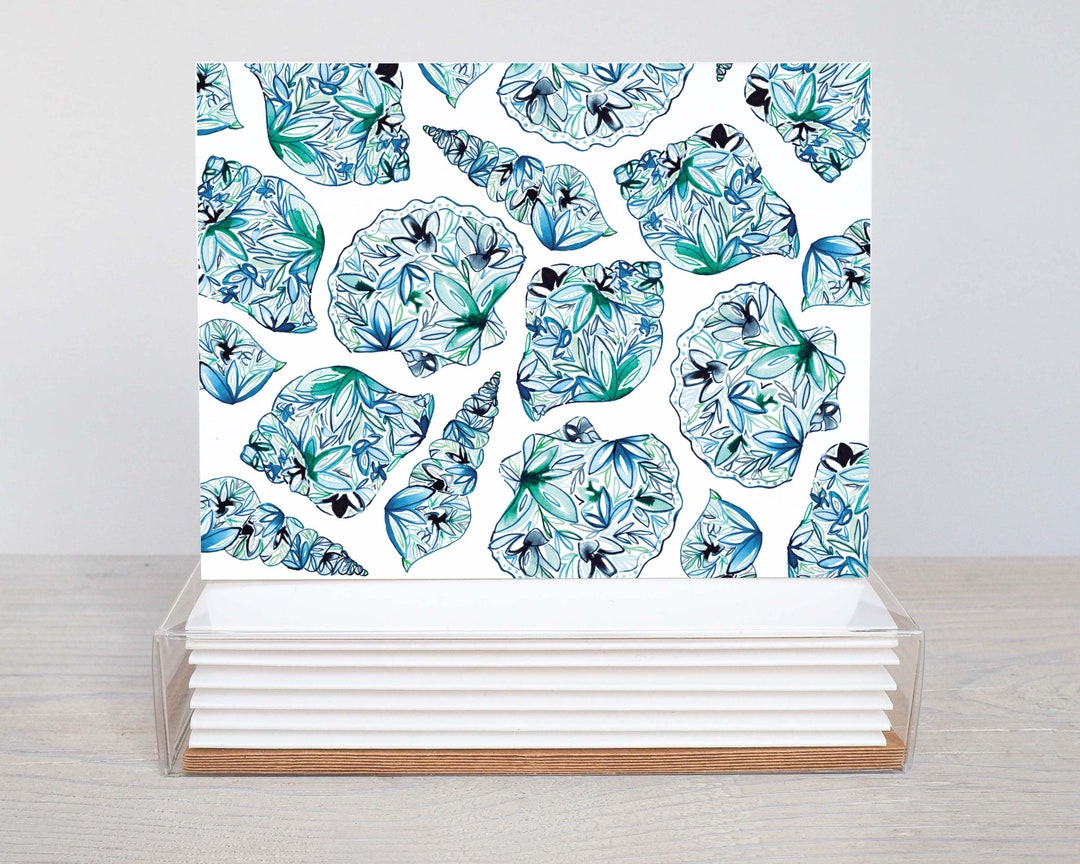Seashell Note Card Set Watercolor Coastal for Him Her Christmas ...