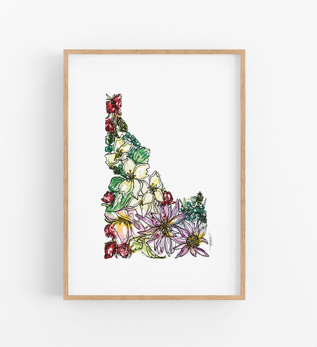 IDAHO Wildflowers State Art Print Fine Art Floral Map Poster Wall Art ...