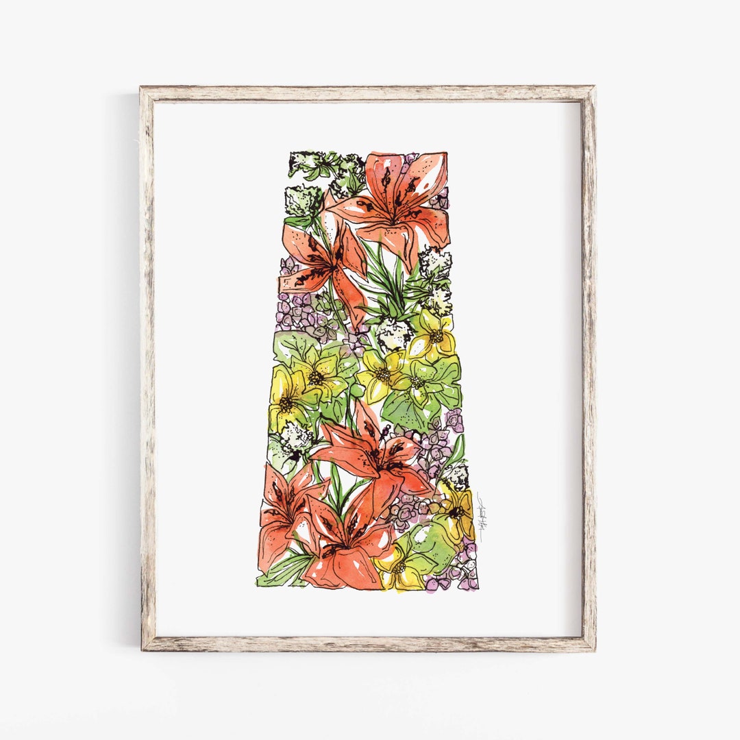 Saskatchewan Flowers Canada Art Print Fine Art Floral Map Poster Wall ...