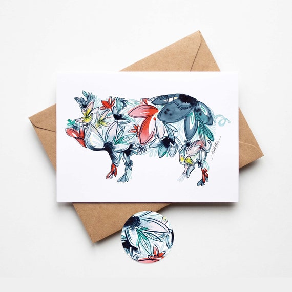 PIG Note Card Set of 8 Folded Stationery With Envelopes & - Etsy