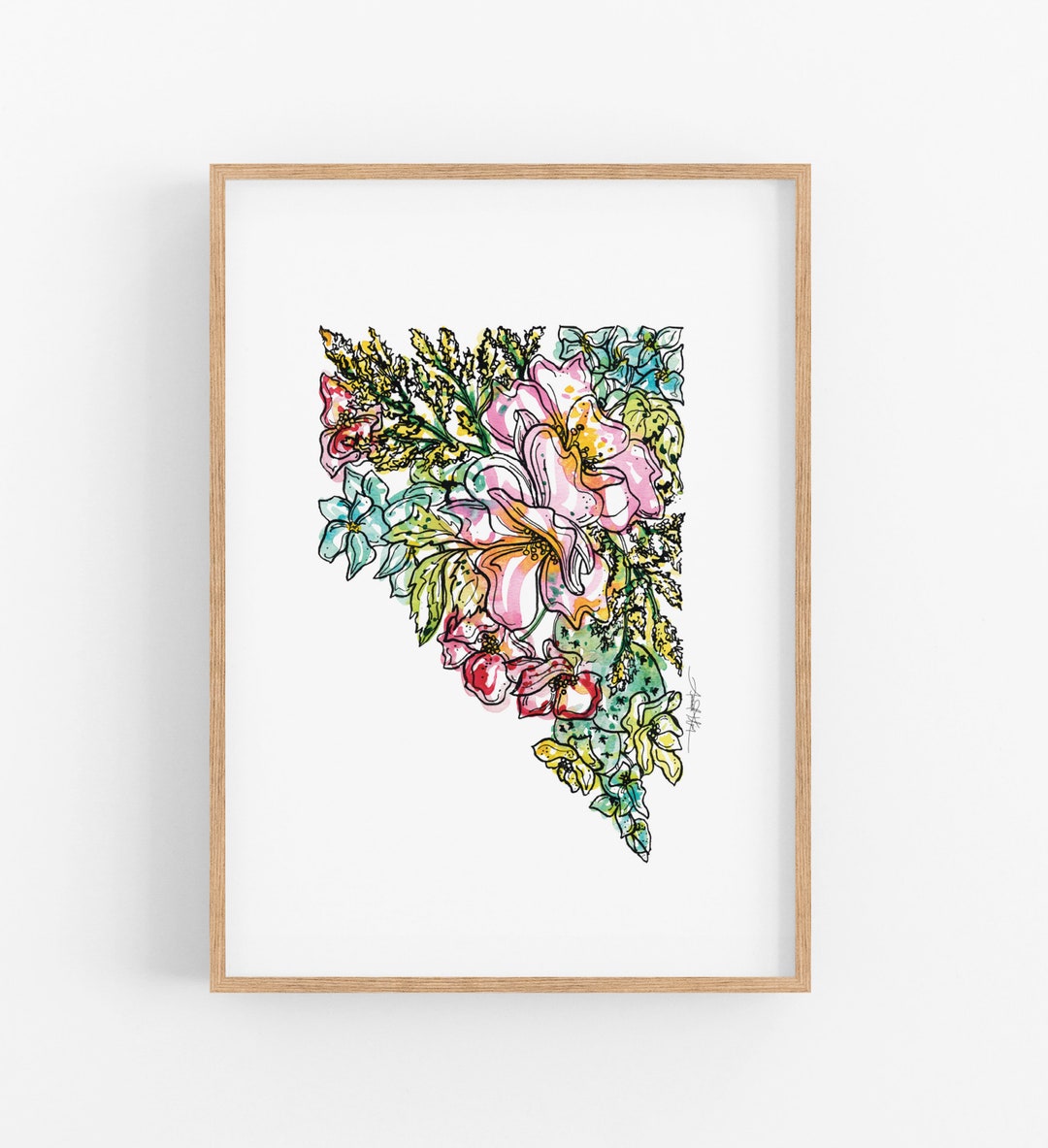 NEVADA Flowers State Art Print Fine Art Floral Map Poster Wall Art ...