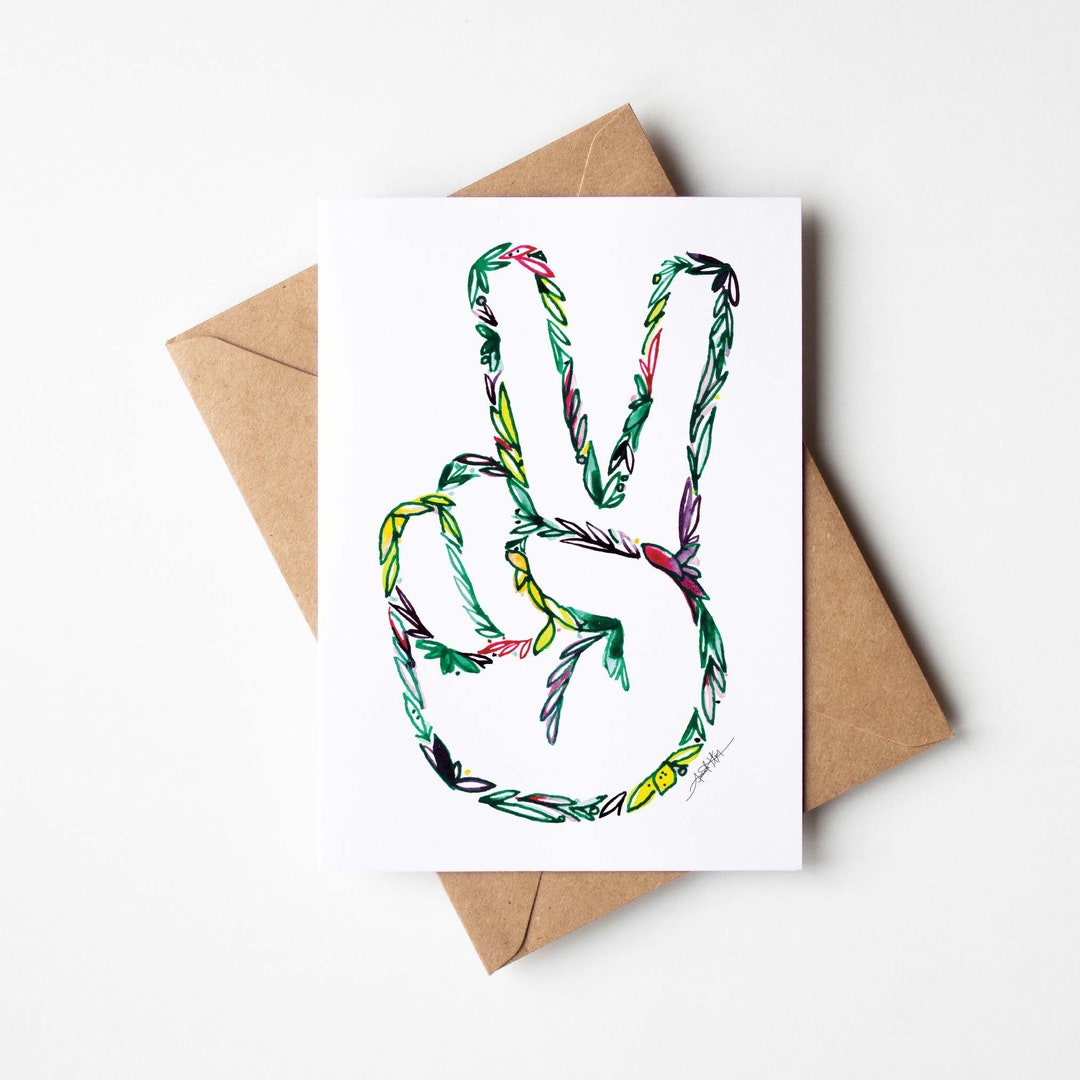 Peace Sign Note Card Set Watercolor Fine Art Notecard Gift for Her Him ...