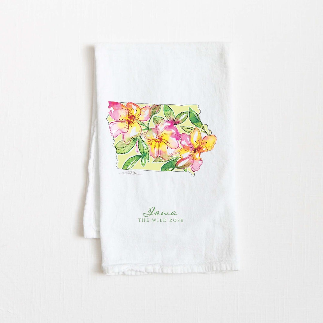 IOWA State Rose Flower Flour Sack Kitchen Tea Towel Cotton Decor Unique ...