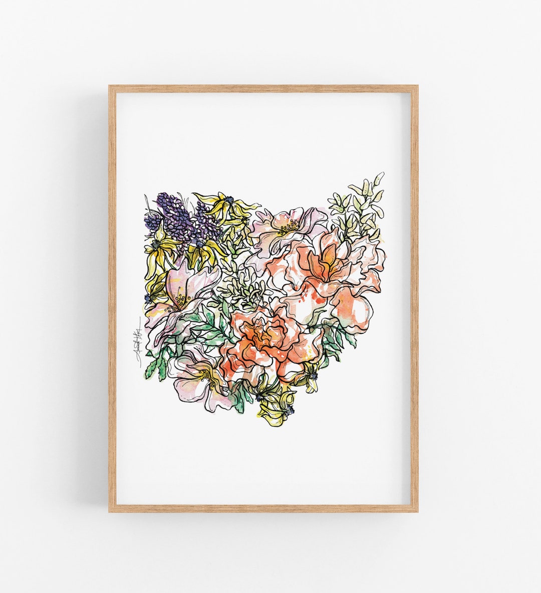 OHIO Wildflowers State Art Print Fine Art Floral Map Poster Wall Art ...