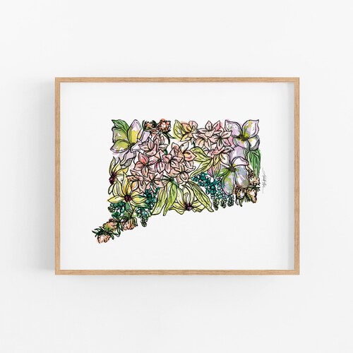 Connecticut State Map Gift CT Landmark Illustration Wall Art - Etsy