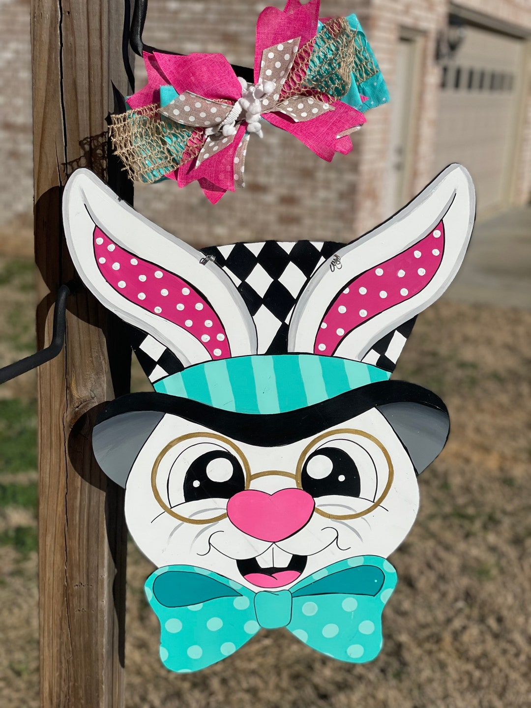 Rabbit Door Hanger, Bunny With Top Hat, Whimsical Design,spring Decor ...