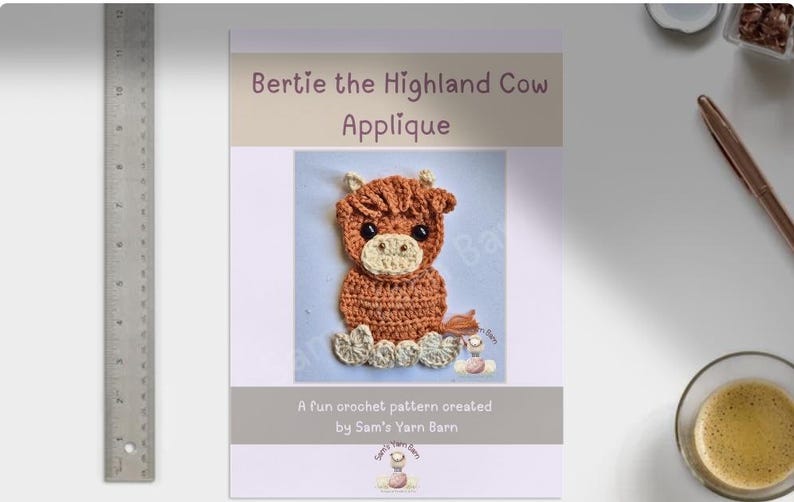 Bertie the Highland Cow Applique Crochet Amigurumi Pattern Pdf Digital ...
