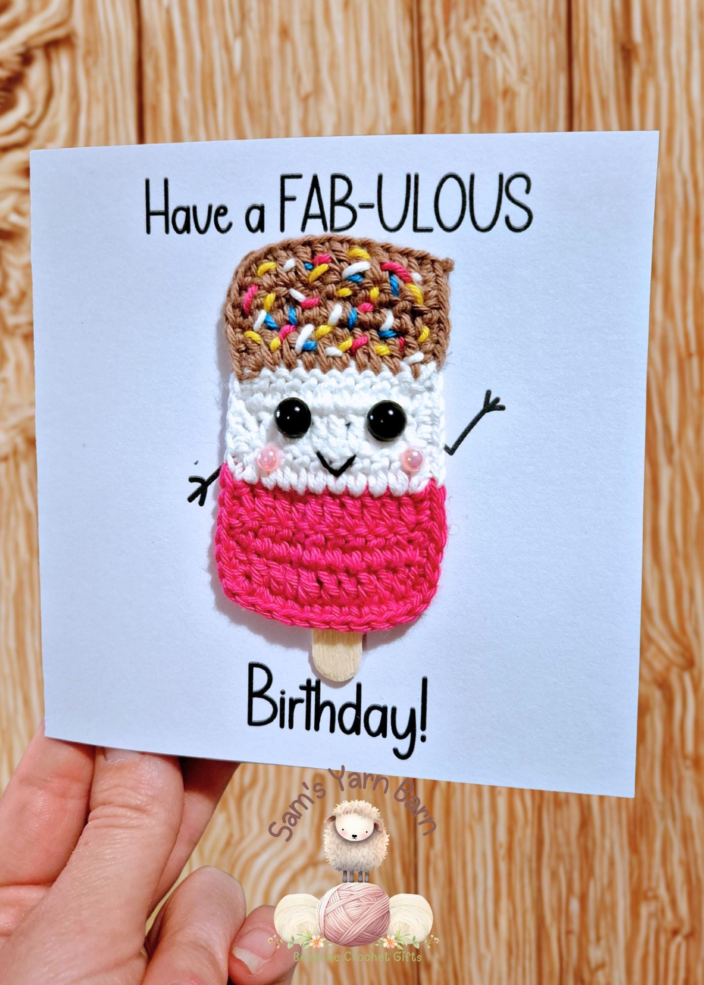 Crochet Fab Ice Cream Birthday Greeting – Unique Handmade Pun Card ...