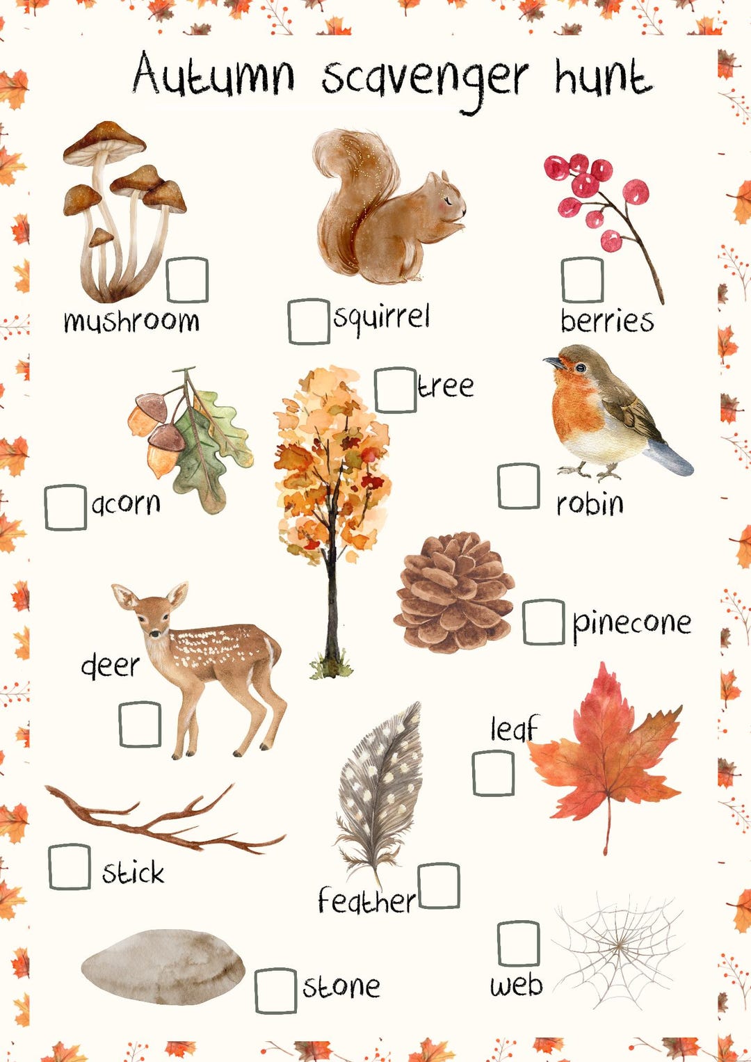 Autumn/fall Scavenger Hunt for Children Printable Pdf - Etsy