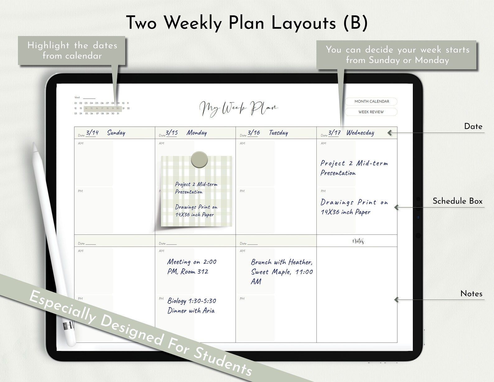 Undated Student Weekly Digital Planner, Goodnotes Planner, Notability ...