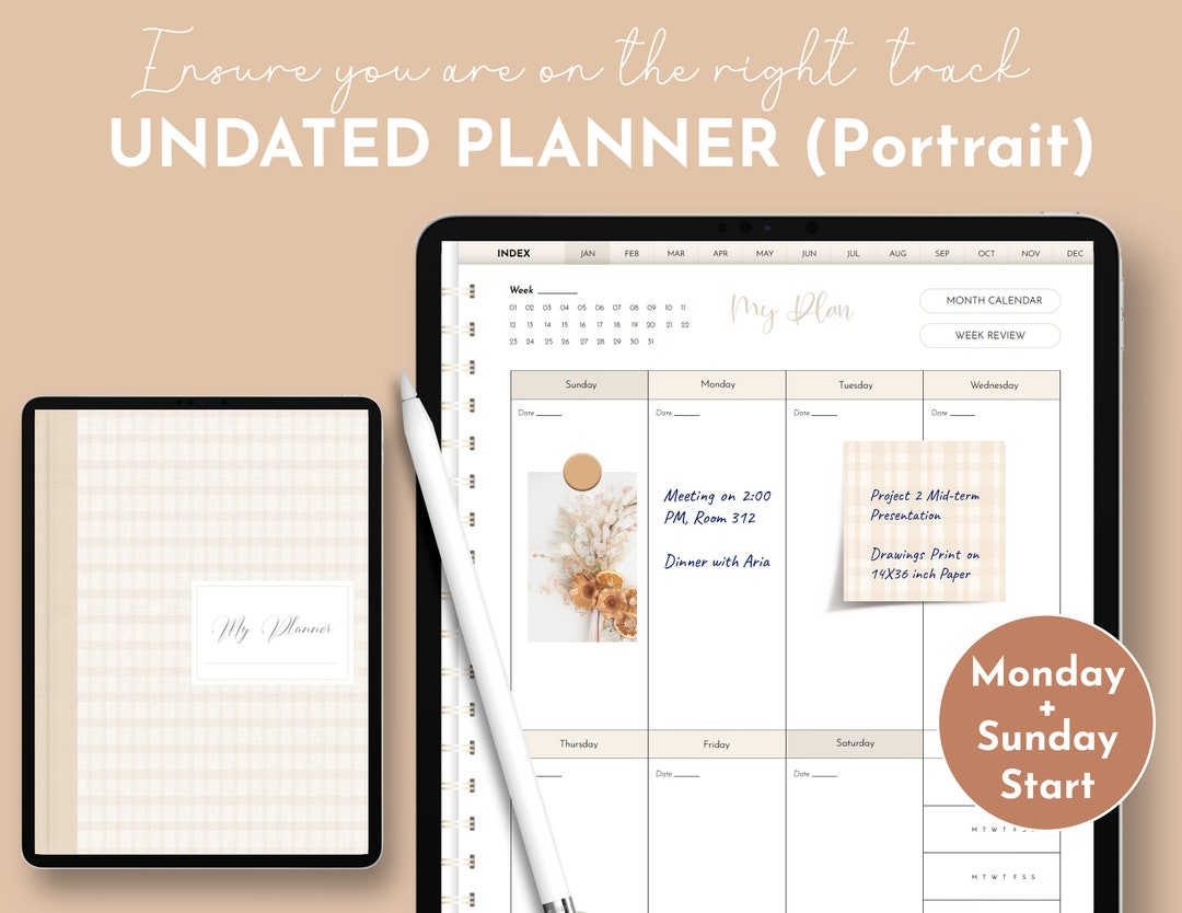 Undated Portrait Digital Planner, Any Year Goodnotes Planner ...