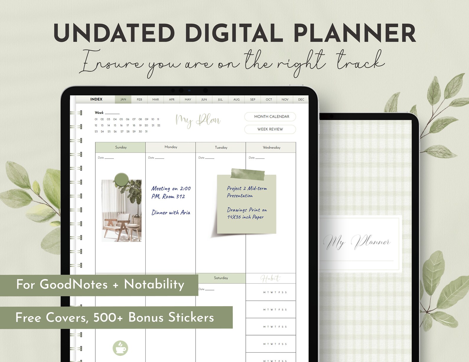 Undated PORTRAIT Digital Planner Goodnotes Planner - Etsy