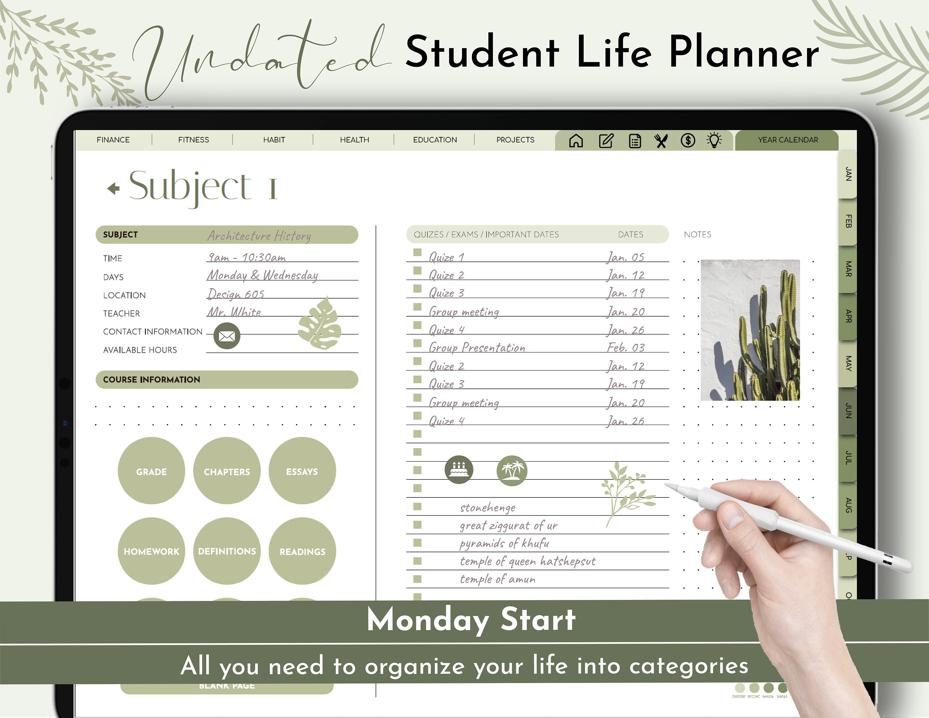 Undated Student Goodnotes Planner Any Year Digital Planner | Etsy