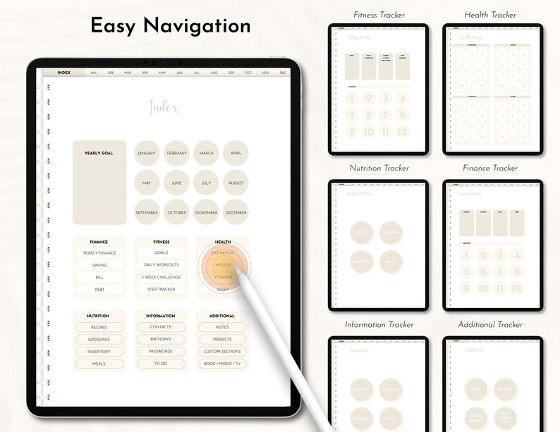 Undated Portrait Digital Planner Any Year Goodnotes Planner - Etsy