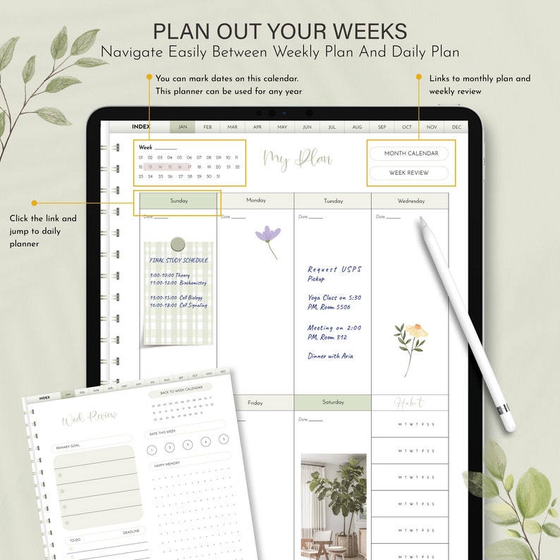 Undated PORTRAIT Digital Planner Goodnotes Planner - Etsy