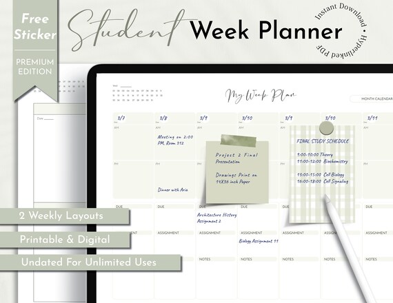 Undated Student Weekly Digital Planner Goodnotes Planner | Etsy