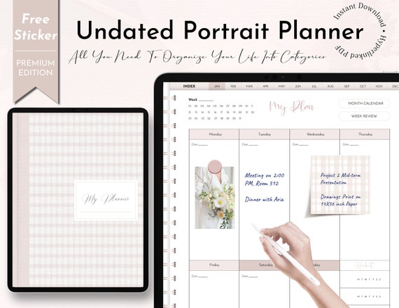 Undated PORTRAIT Digital Planner Goodnotes Planner - Etsy