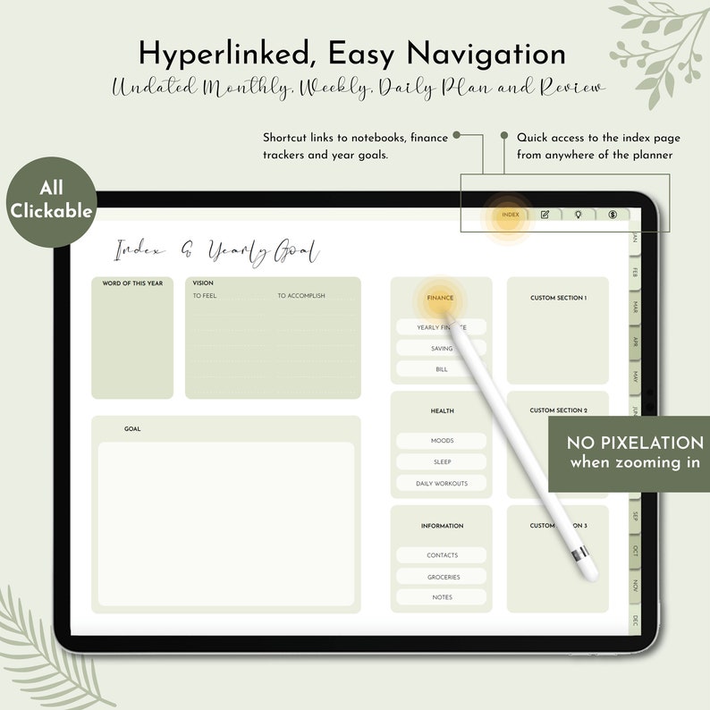 Undated Any Year Digital Planner, Goodnotes, Undated Daily Planner ...