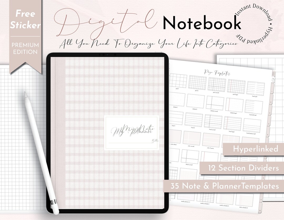 Digital Notebook for Goodnotes, Notability, Hyperlinked Tabs, Digital ...