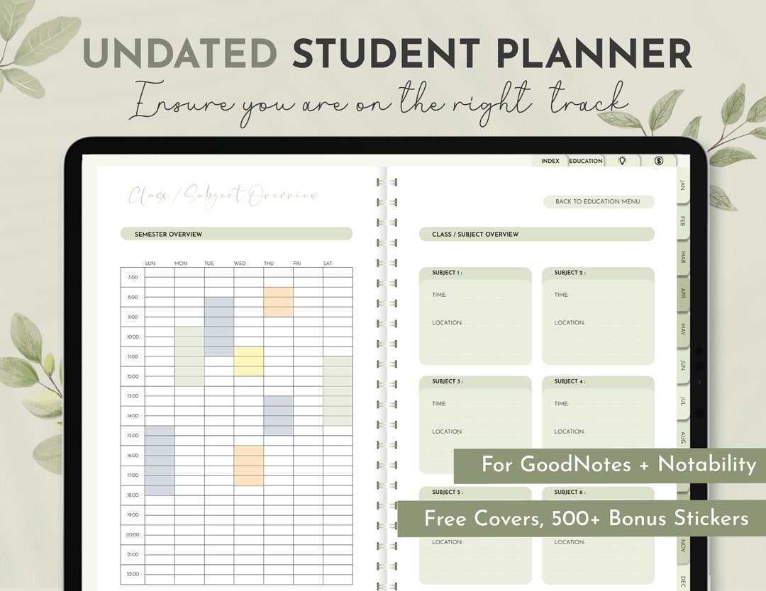 Undated Student Goodnotes Planner, Any Year Notability Digital Planner ...