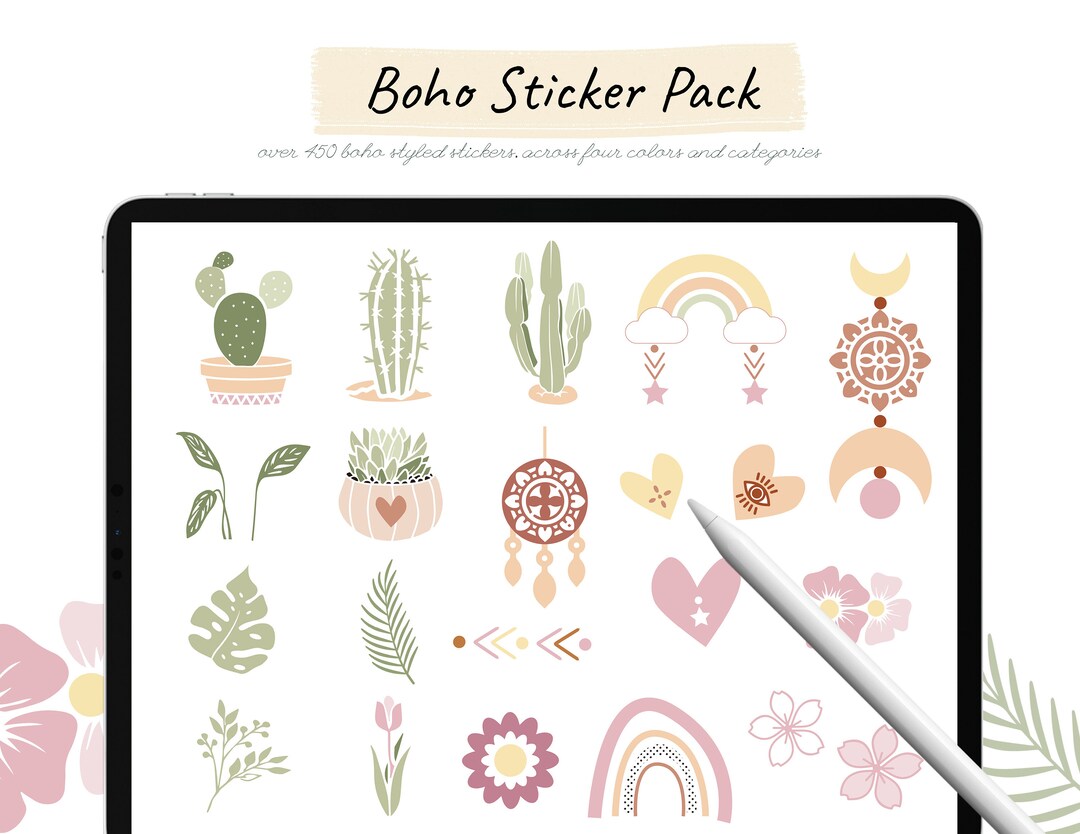 Digital Stickers, Boho Stickers Set, Goodnotes Sticker Book, Cute ...