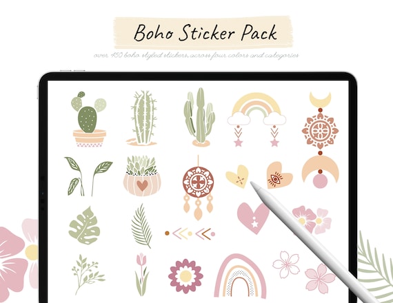 Digital Stickers Boho Stickers Set Goodnotes Sticker Book - Etsy
