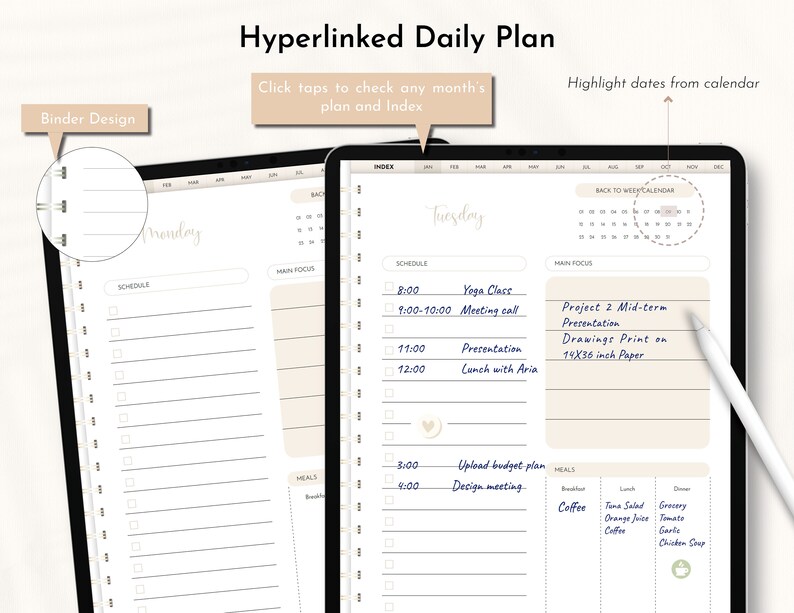 Undated Portrait Digital Planner Any Year Goodnotes Planner - Etsy