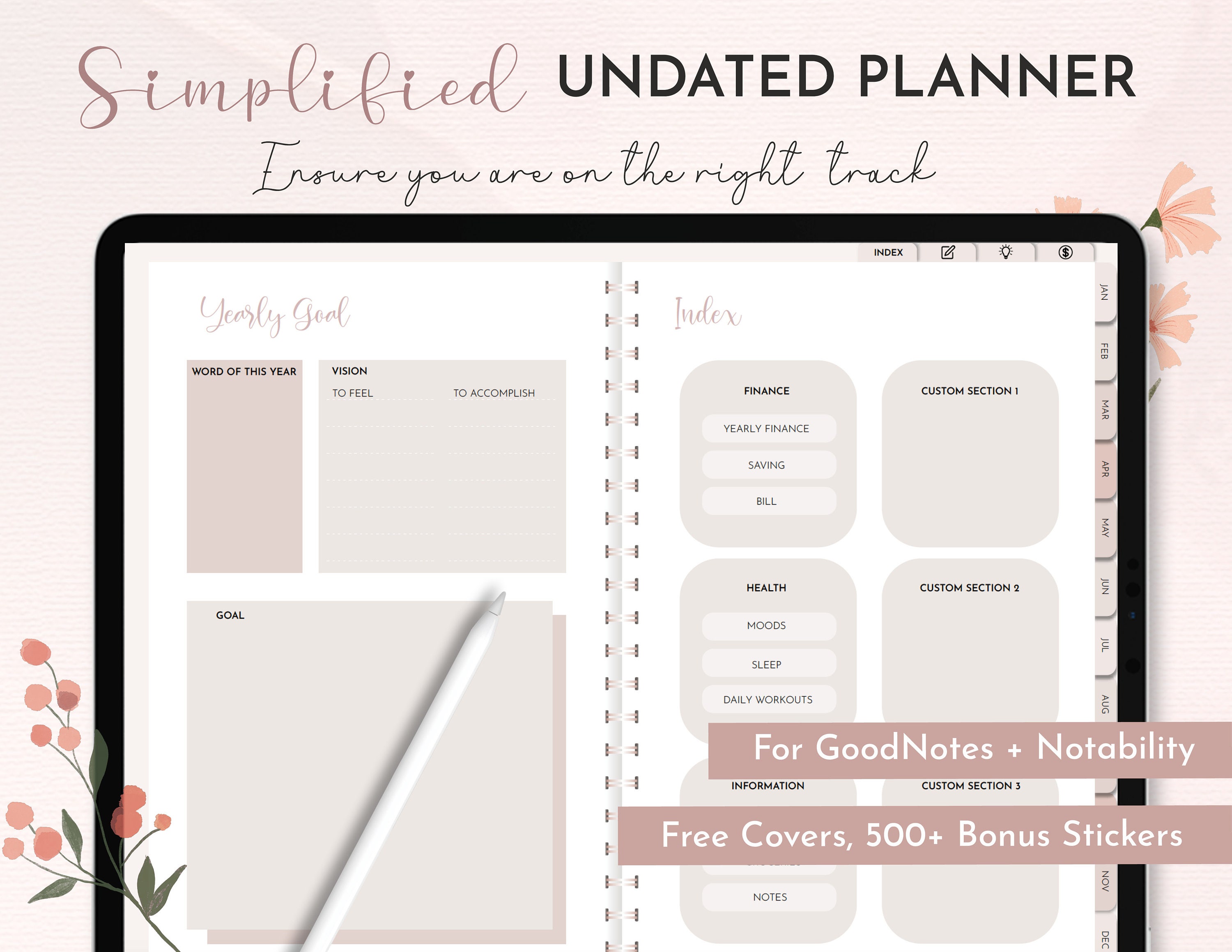 Undated Any Year Digital Planner Goodnotes Notability - Etsy