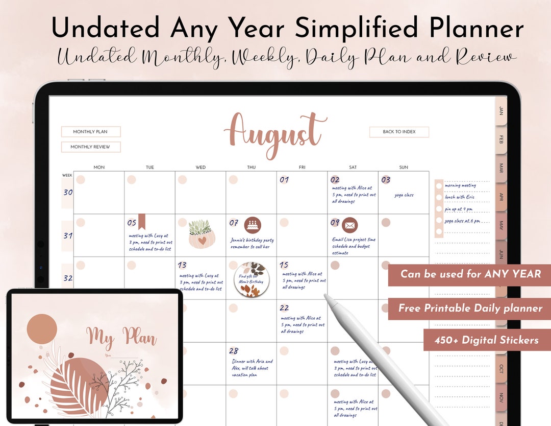 Undated Any Year Digital Planner, Goodnotes, Undated Daily Planner ...
