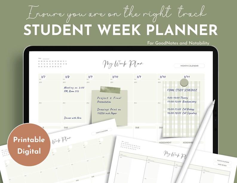Undated Student Weekly Digital Planner, Goodnotes Planner, Notability ...