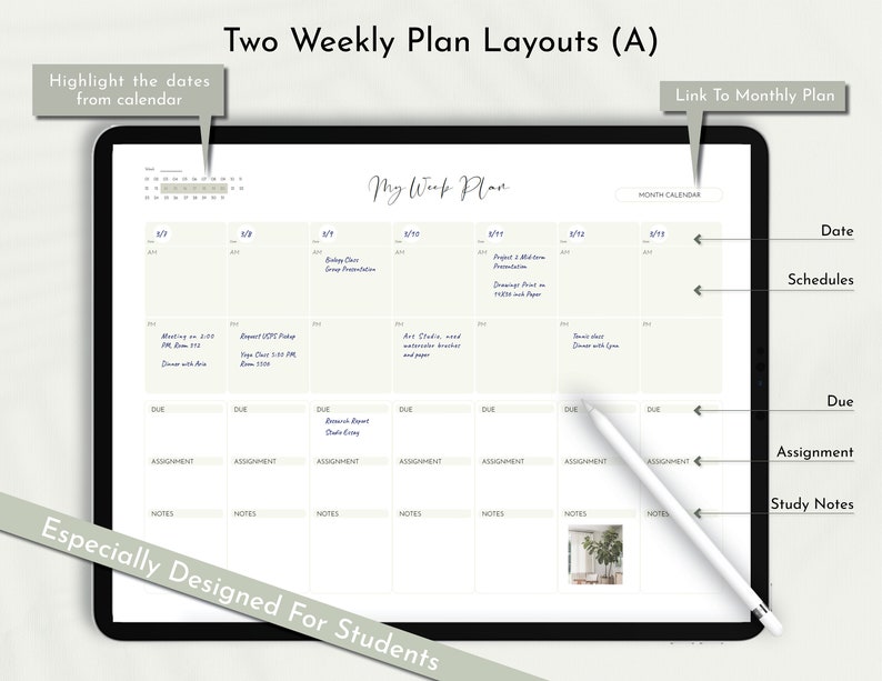 Undated Student Weekly Digital Planner Goodnotes Planner - Etsy