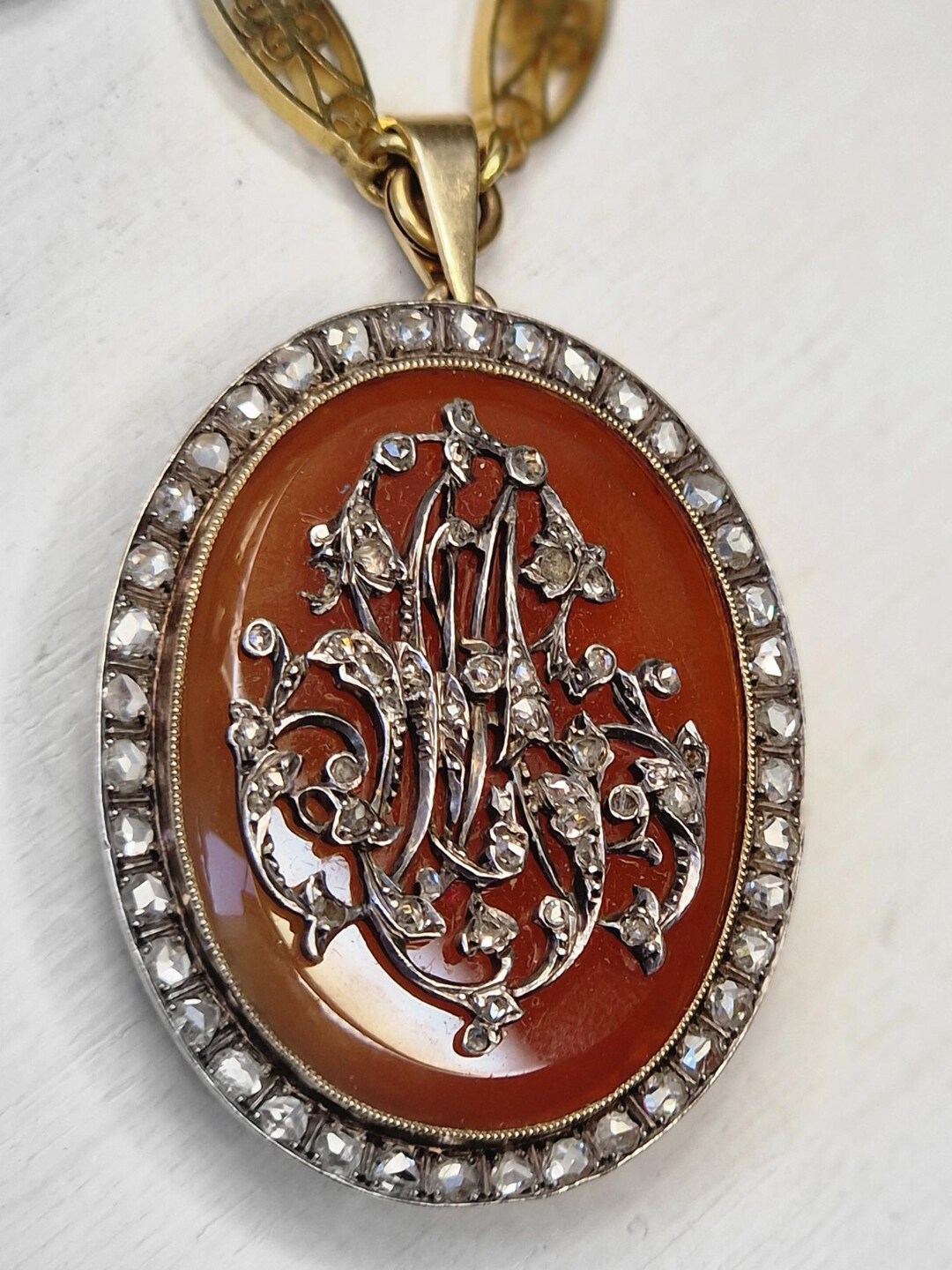 Antique French 18k Gold and Silver Agate Locket Pendant Silver MS? Rose ...