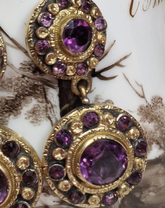 Large Antique Georgian French Pinchbeck Purple Paste… - Gem