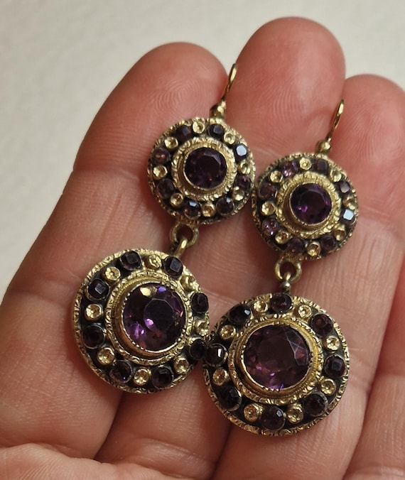 Large Antique Georgian French Pinchbeck Purple Paste… - Gem