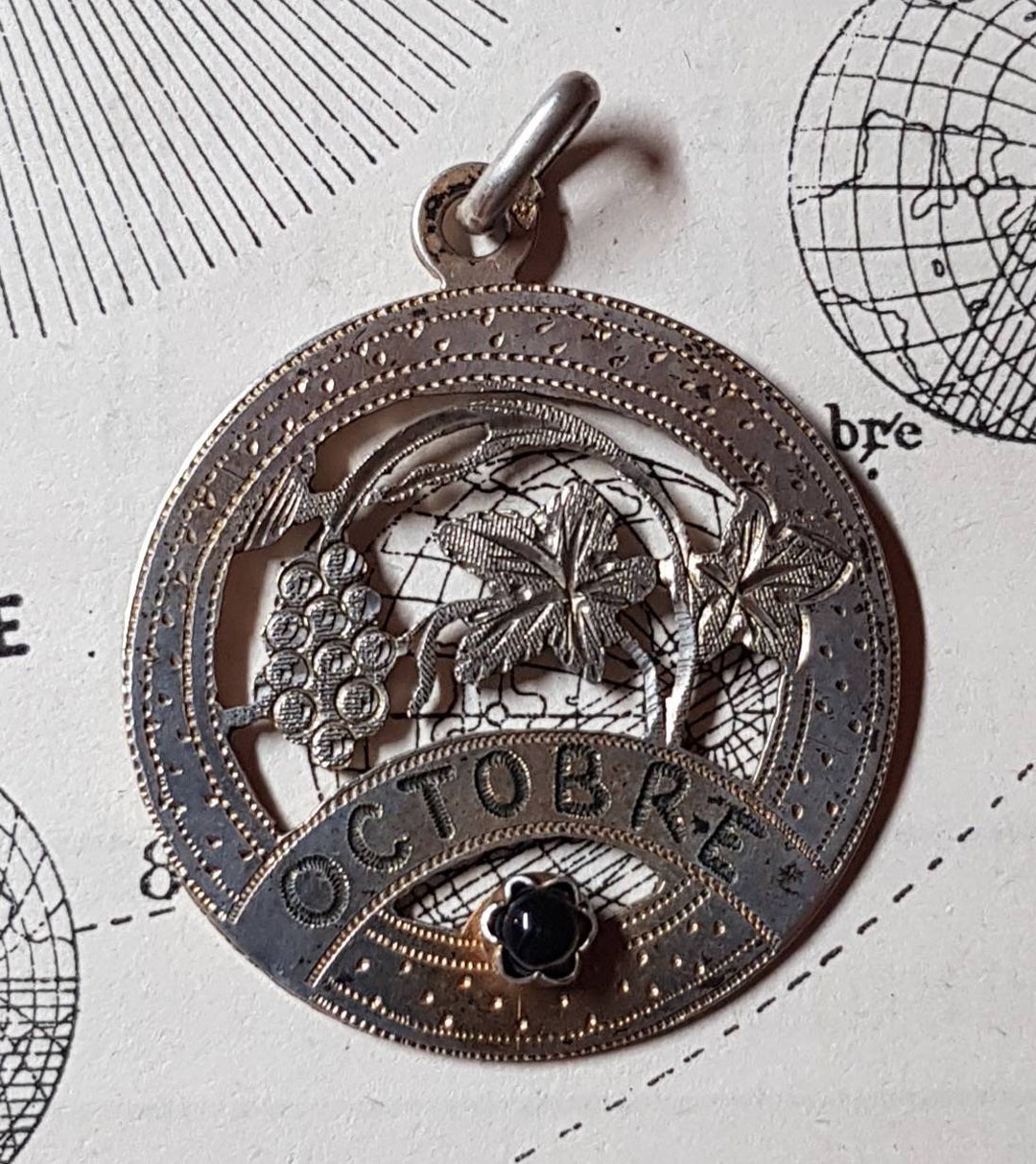 Antique French Silver October Birth Charm Pendant With Grapes - Etsy