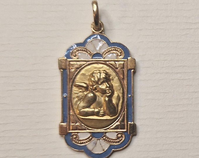 Antique French Gold Filled Enameled Raphael Angel Medal Pendant Charm ...