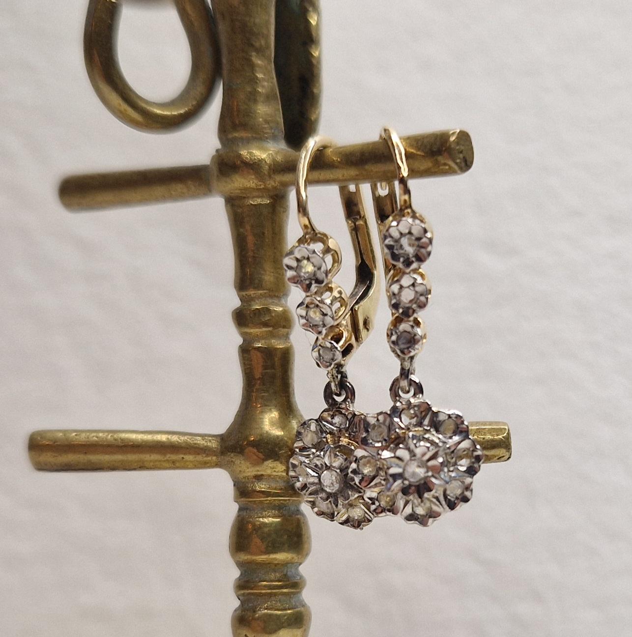 Antique French 18k Solid Gold Rose Cut Diamond Leverback Dangling Dormeuse Earrings - Etsy