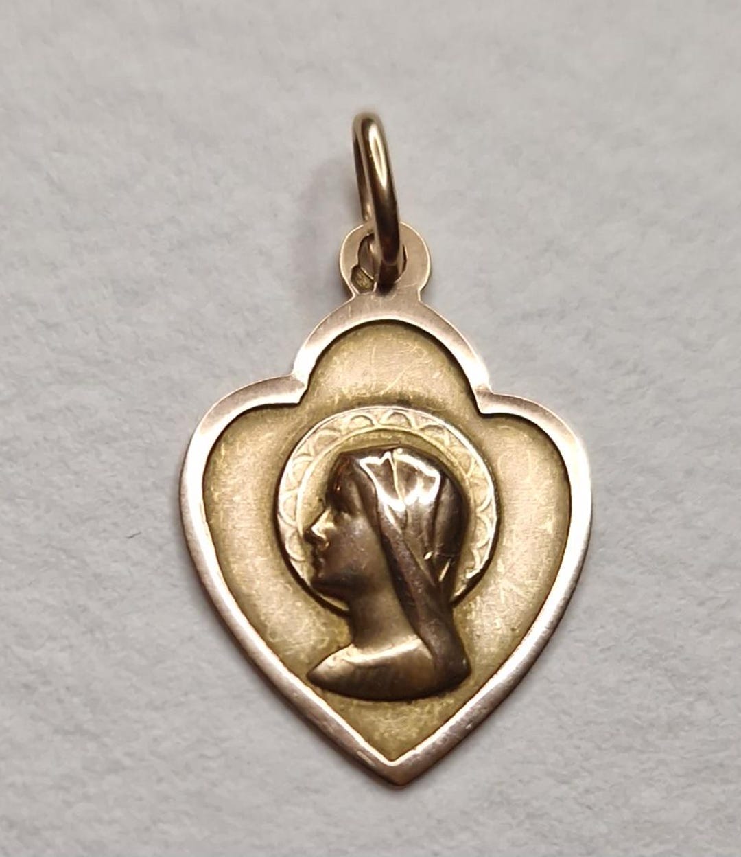 Antique French 18k Solid Rose Gold Virgin Mary Medal Pendant Heart ...