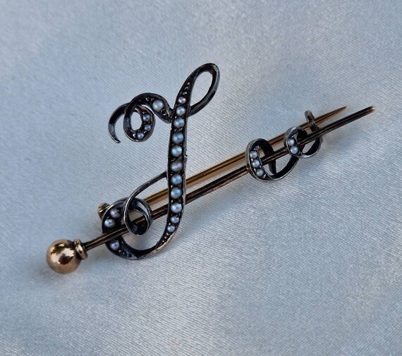 Antique 14k Solid Gold and Silver Initial T Brooch With - Etsy