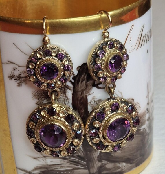 Large Antique Georgian French Pinchbeck Purple Paste… - Gem