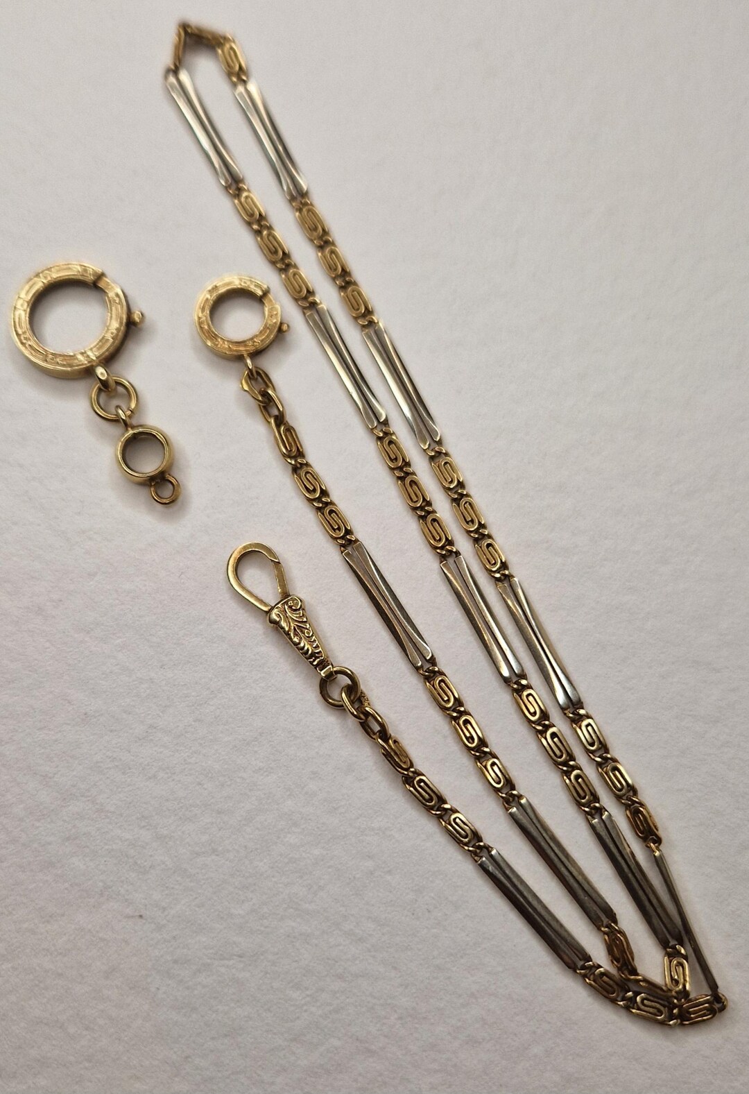 Antique 18k Solid Gold White and Rich Yellow Gold Watch Chain 1 ...