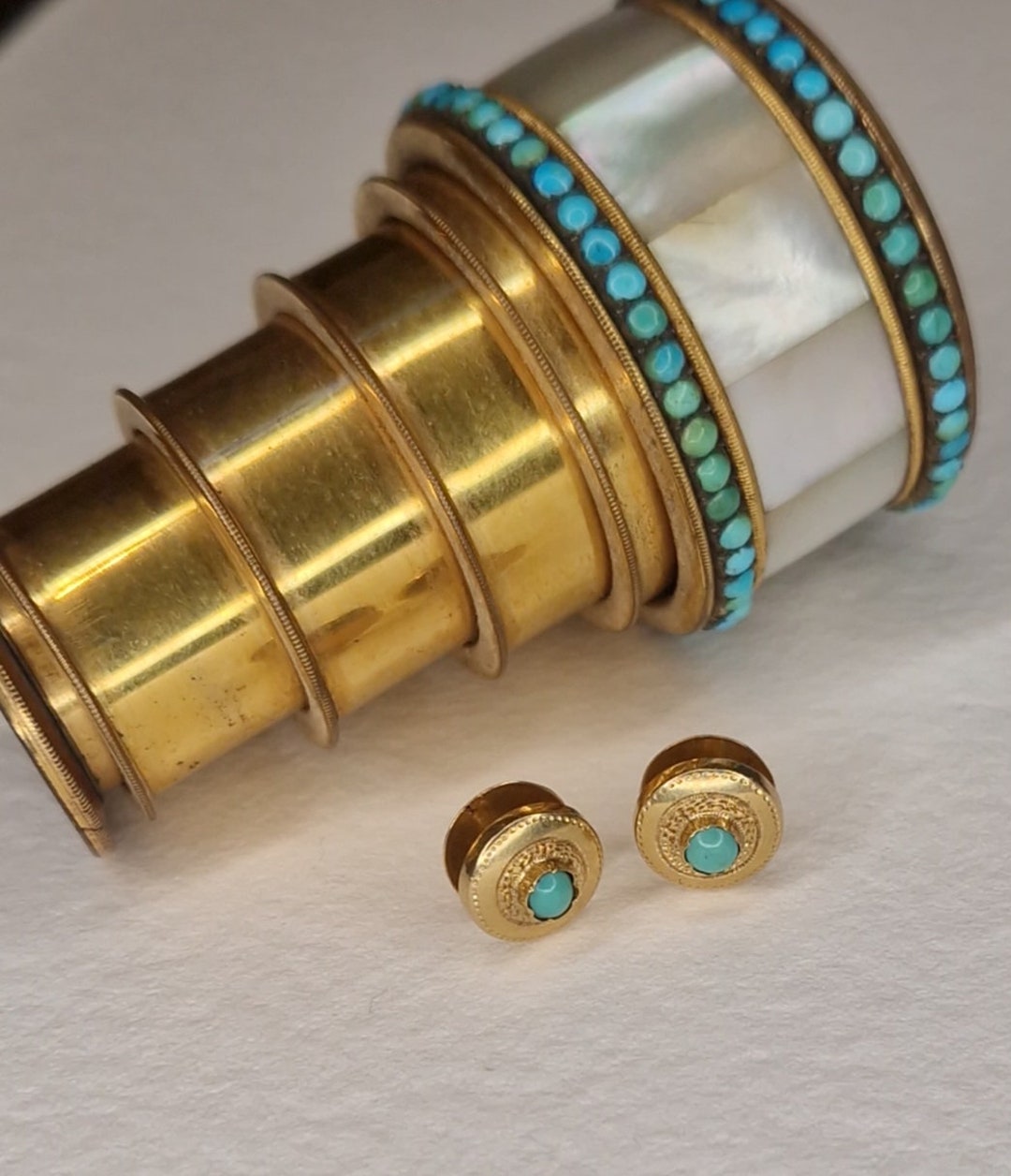 Antique French 18k Gold Turquoise Stud Buttons - Etsy