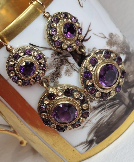 Large Antique Georgian French Pinchbeck Purple Paste… - Gem