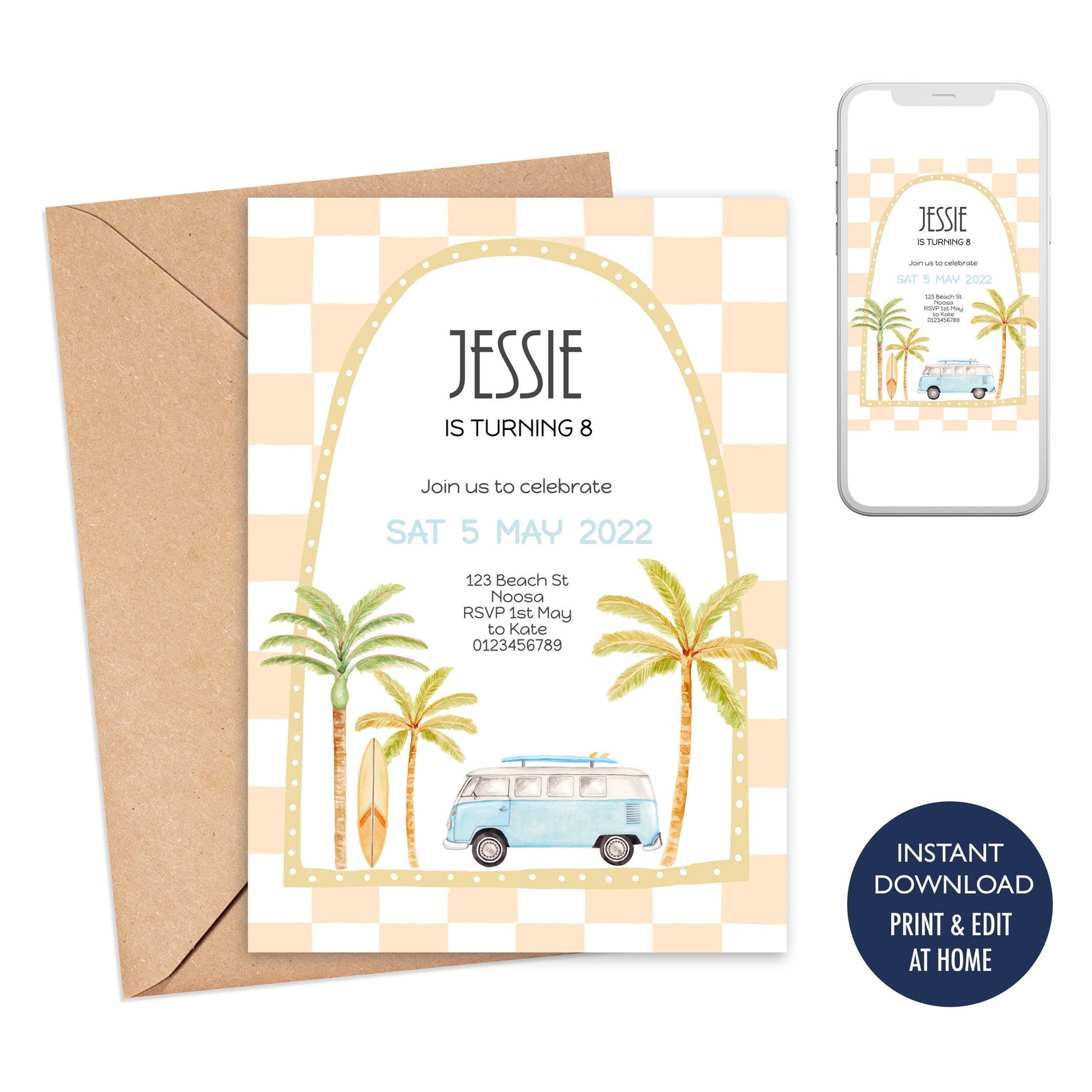 Combi Beach Birthday Invitation Boys Invite Party Invitation Printable ...
