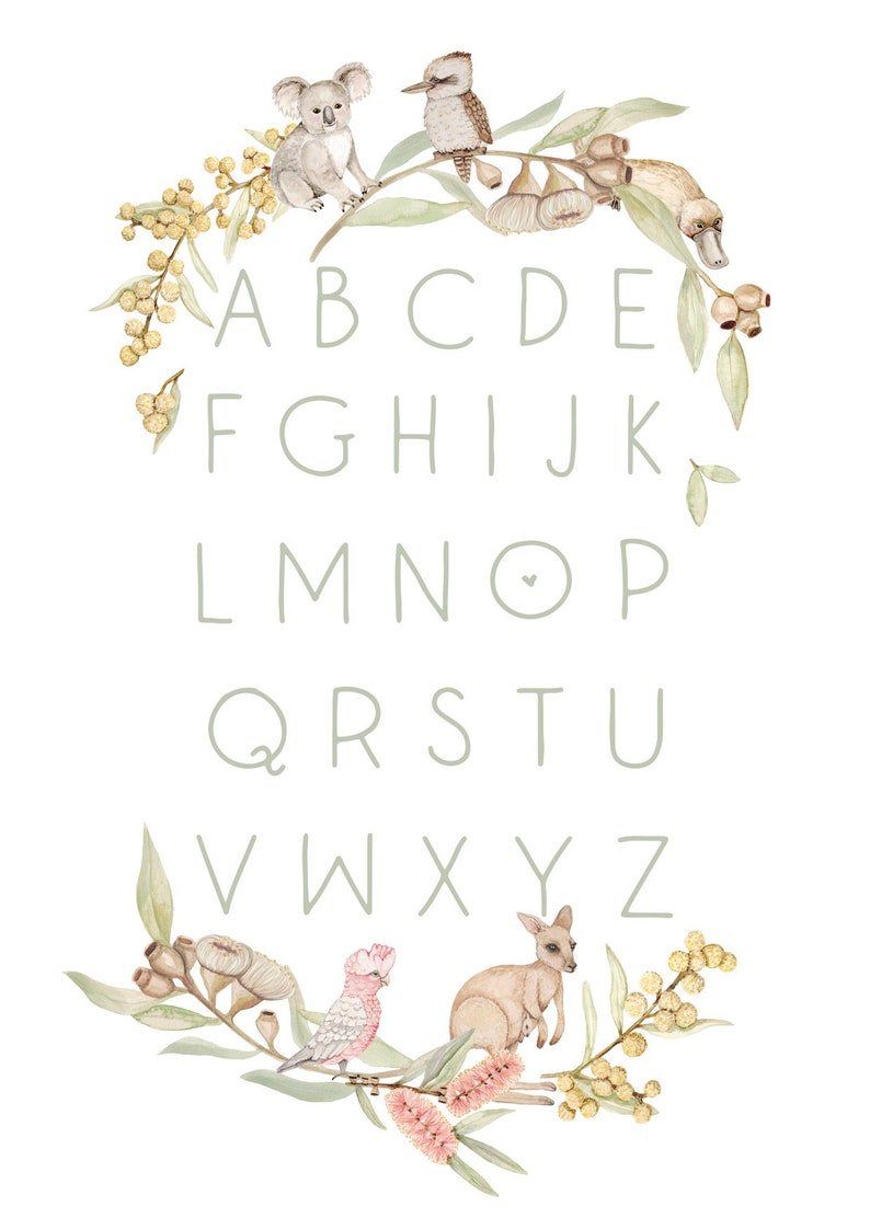 ABC Poster - Flora & Fauna, Alphabet Poster, Playroom Print, Learning ...